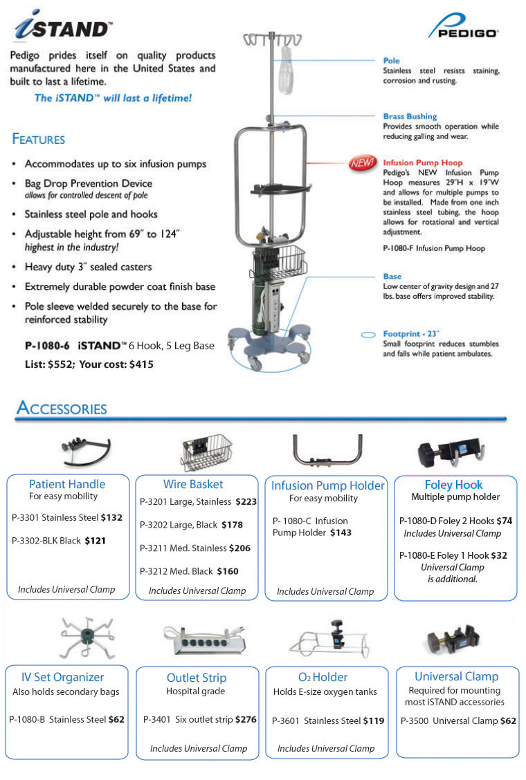 IV Stands I.V. Poles Hooks color coded Irrigation Tower Infusion Pump